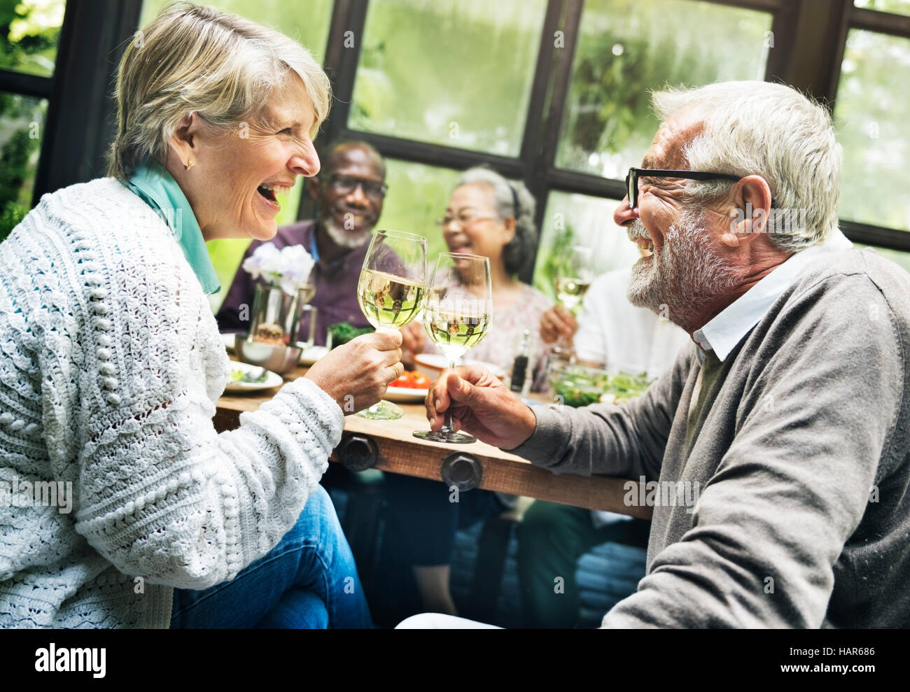 Group of Senior Retirement Meet up Happiness Concept Stock Photo - Alamy