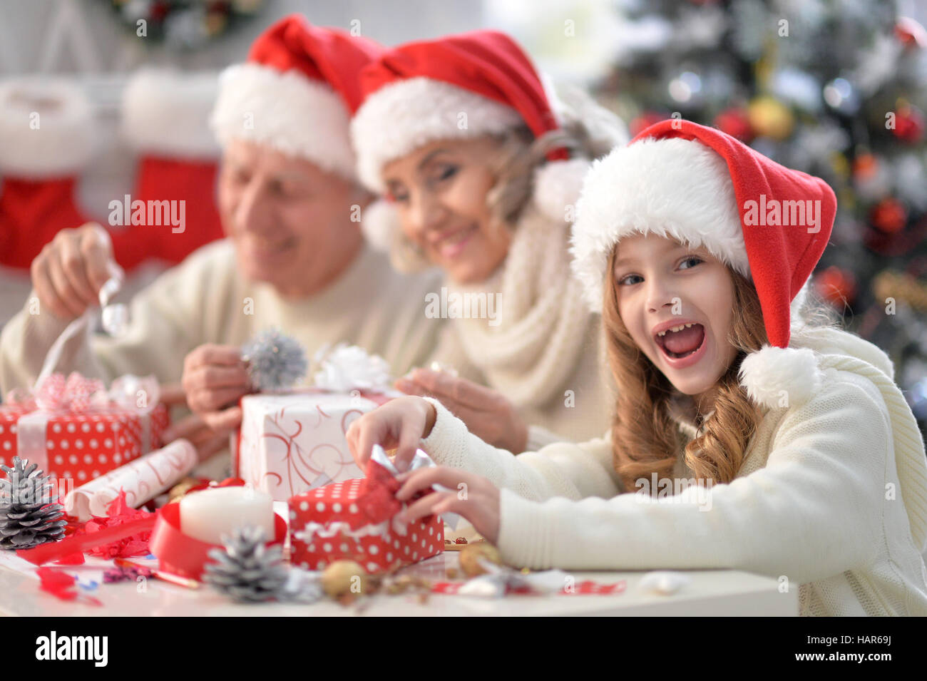 Family celebrating Christmas Stock Photo - Alamy