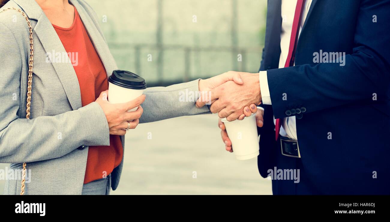Handshake Greeting Corporate Business People Coffee Concept Stock Photo ...