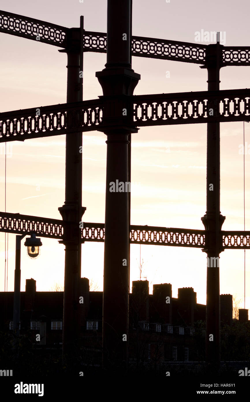 Gasworks at sunset by Regent's canal,London,UK Stock Photo - Alamy