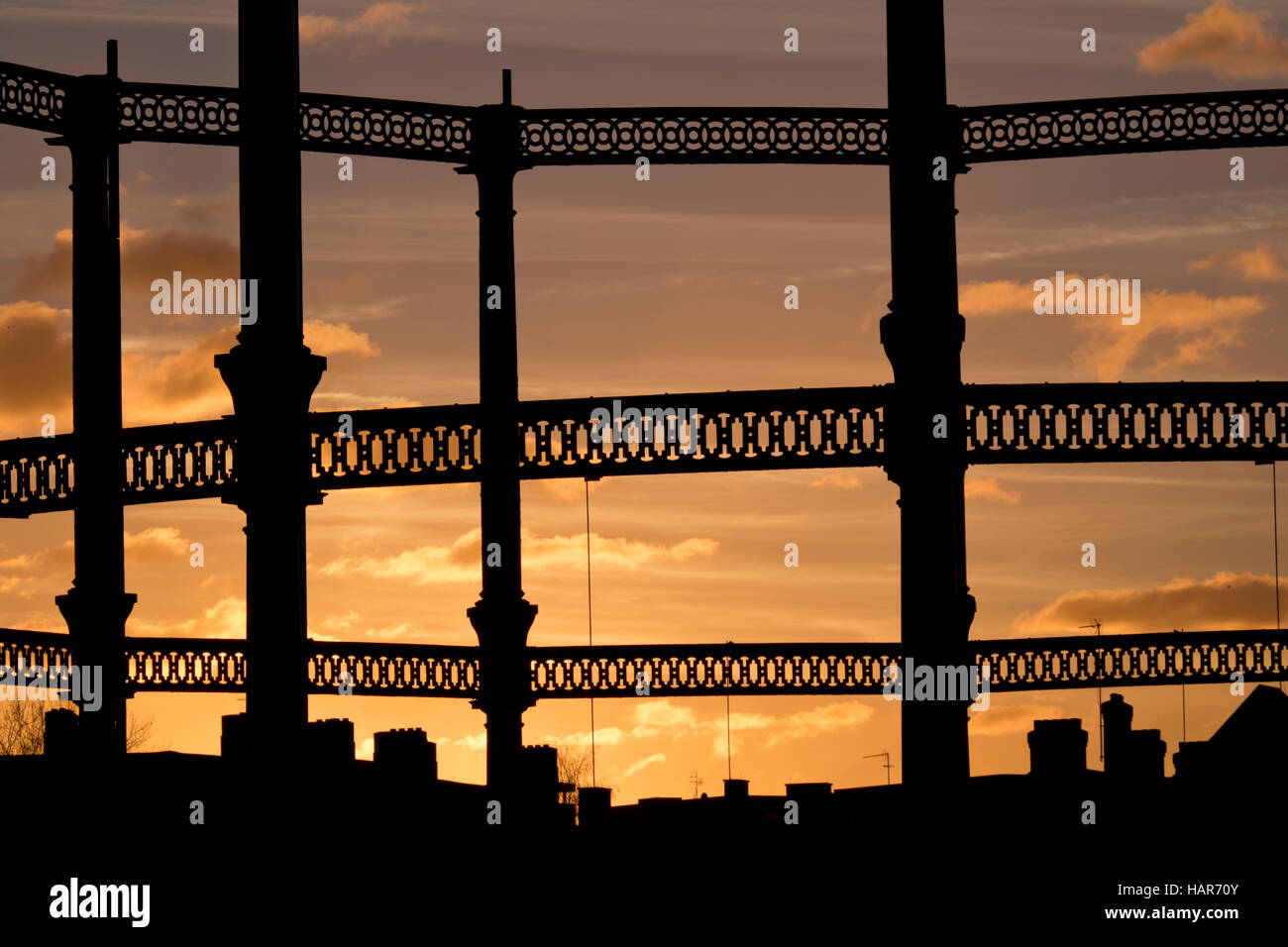 Gasworks at sunset by Regent's canal,London,UK Stock Photo - Alamy