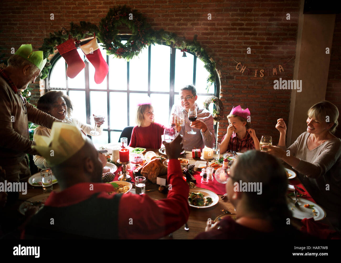 Family Together Christmas Celebration Concept Stock Photo - Alamy
