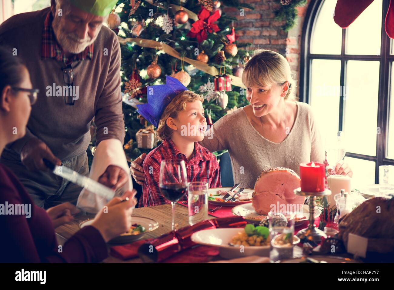 Family Together Christmas Celebration Concept Stock Photo - Alamy