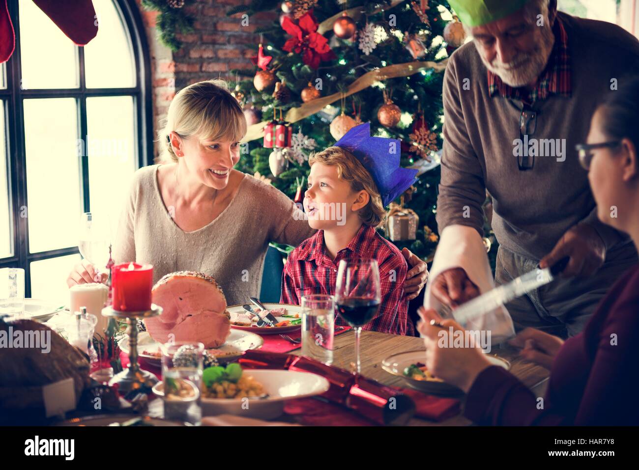 Family Together Christmas Celebration Concept Stock Photo - Alamy