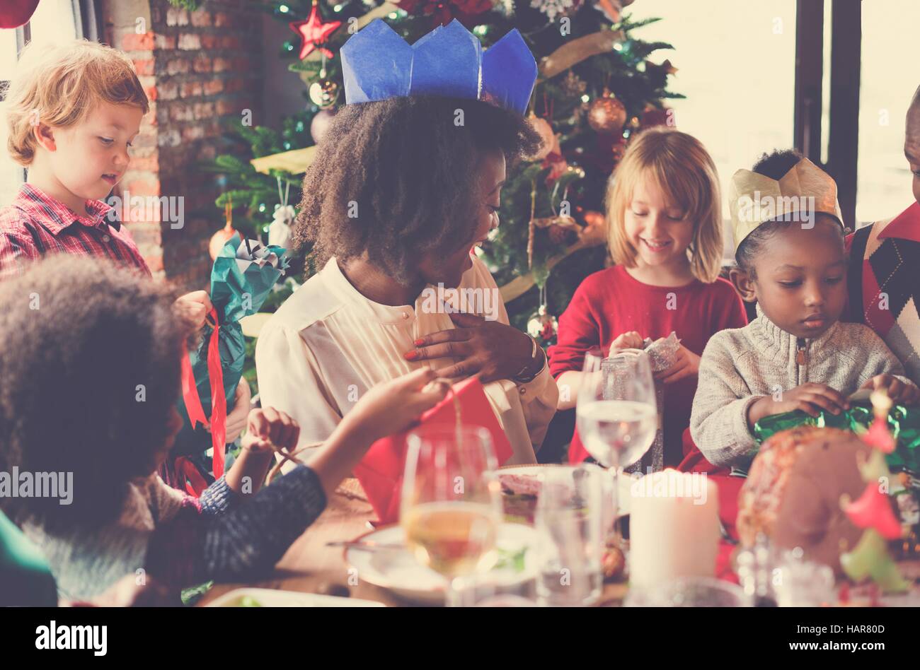 Christmas Family Dinner Table Concept Stock Photo - Alamy