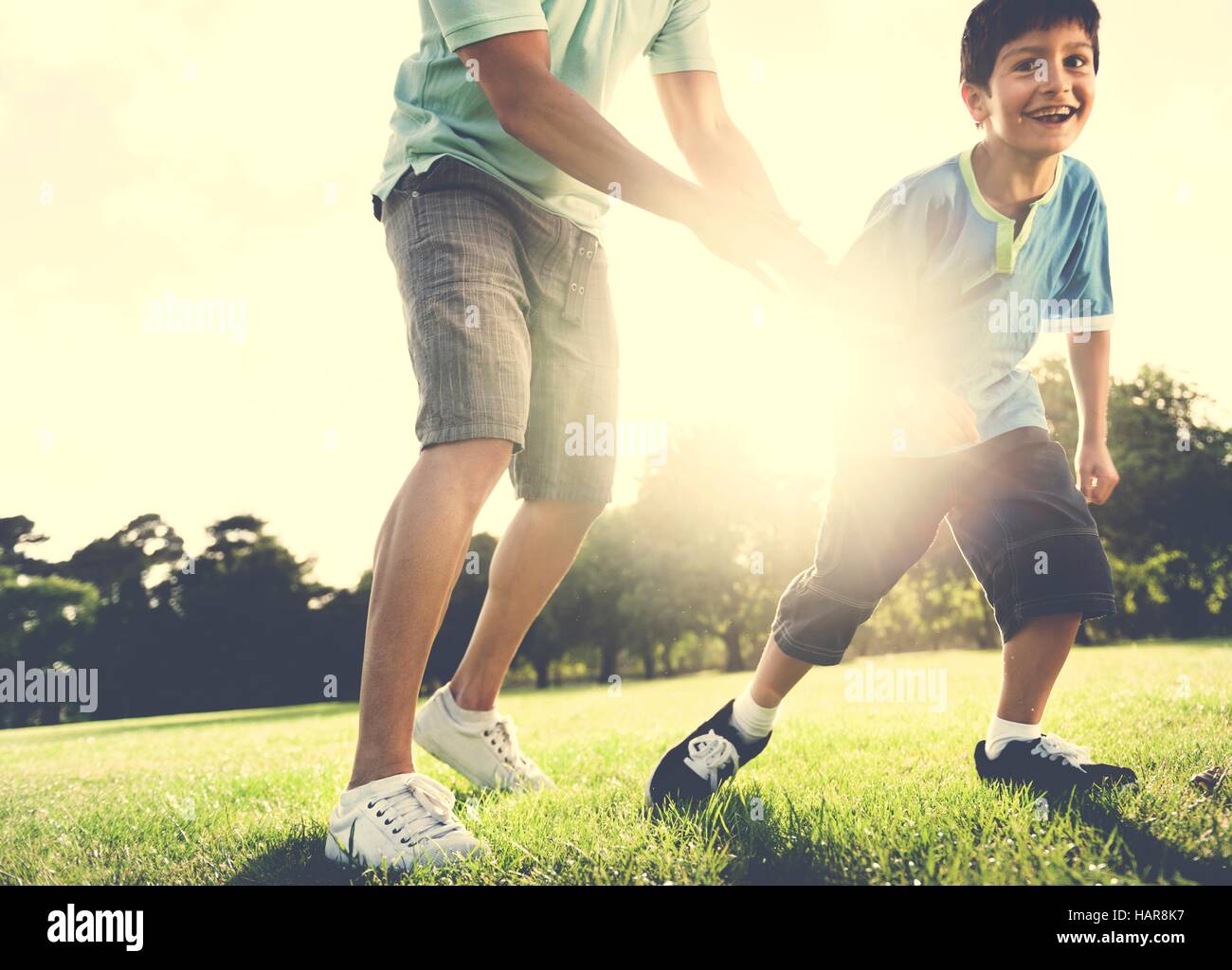 Soccer Football Field Father Son Activity Summer Concept Stock Photo ...