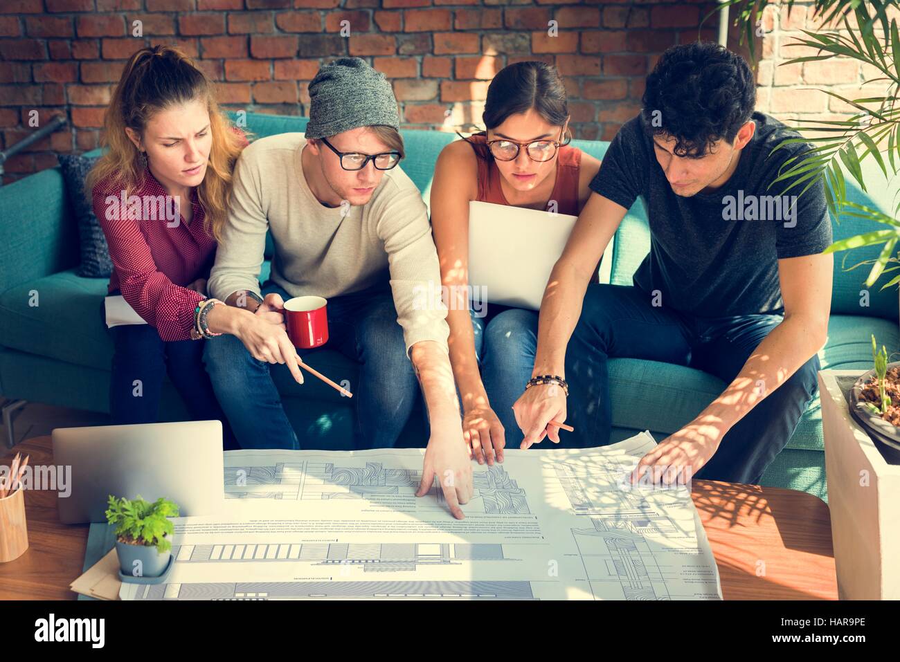 People Meeting Discussion Design Talking Blueprint Concept Stock Photo ...