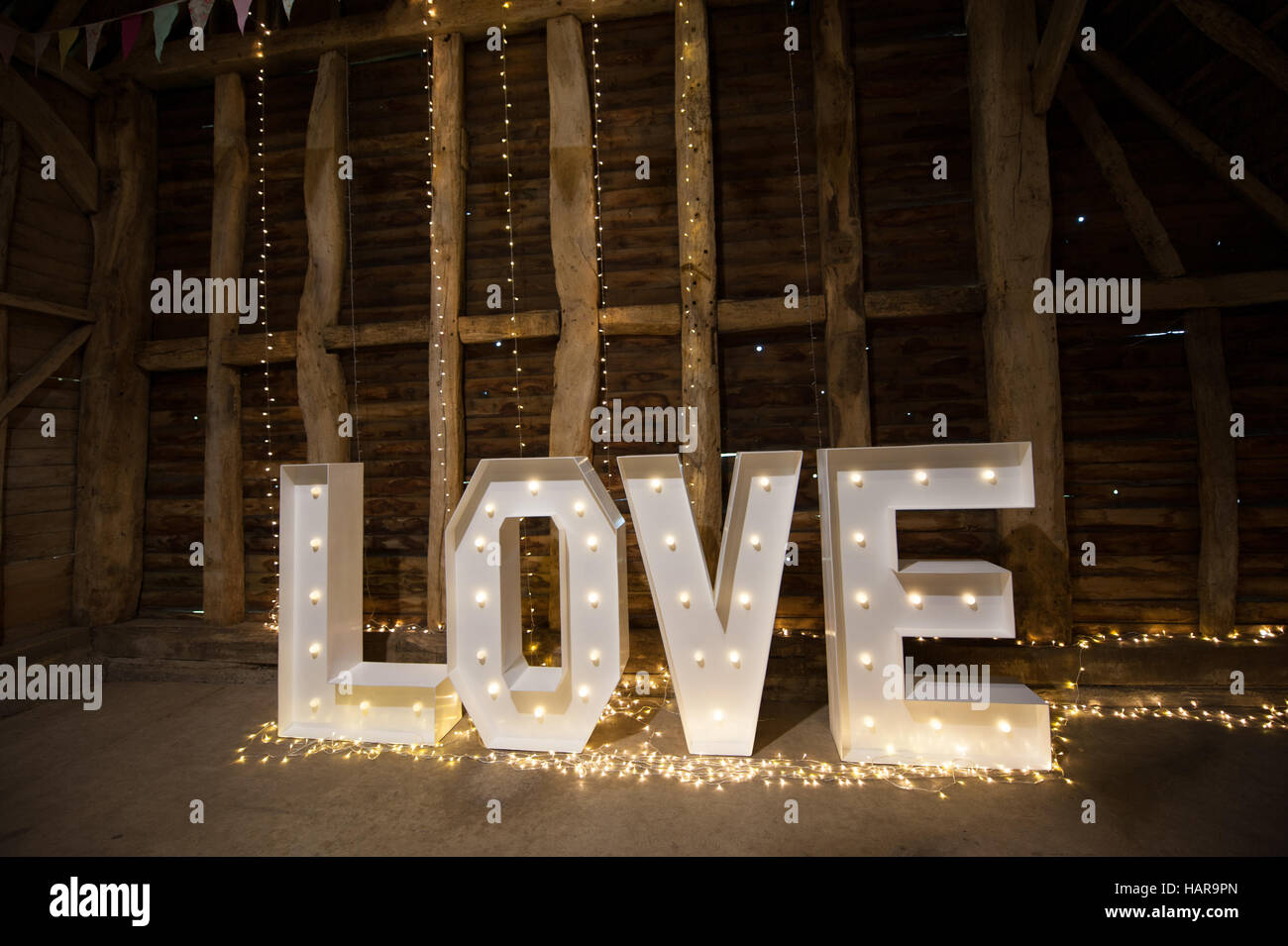 Love sign letters in Barn low light for that romantic feel for weddings ...