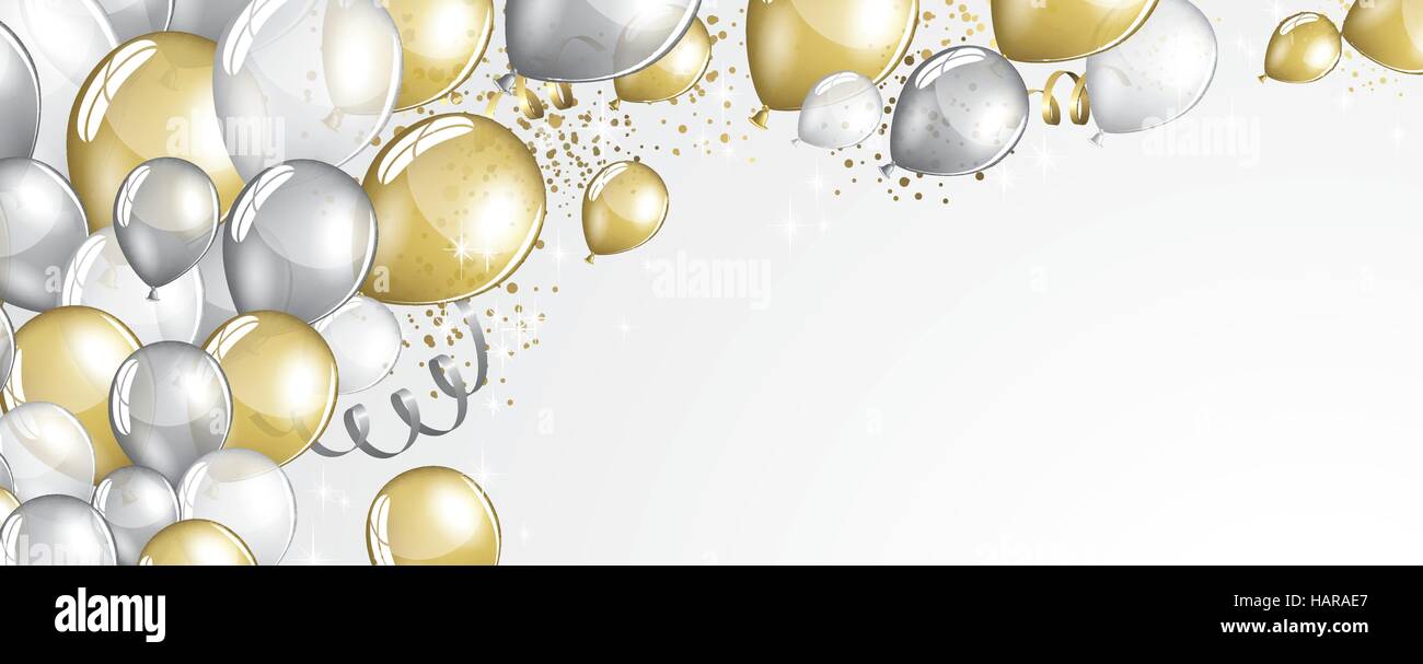 Silver and gold balloons and glitter festive banner Stock Vector Image ...