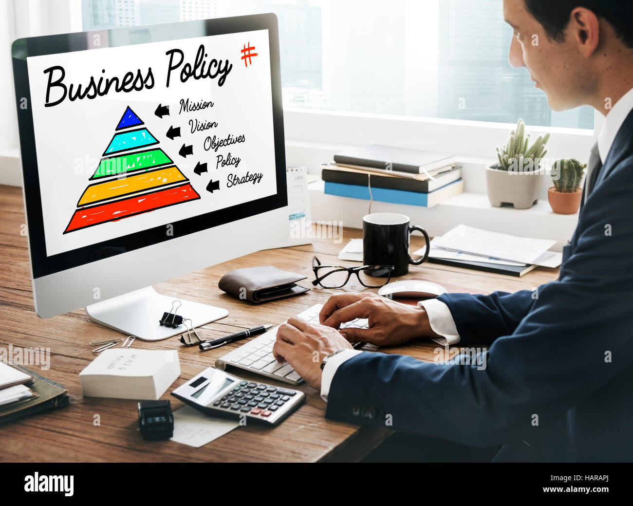Business Policy Action Pyramid Concept Stock Photo - Alamy