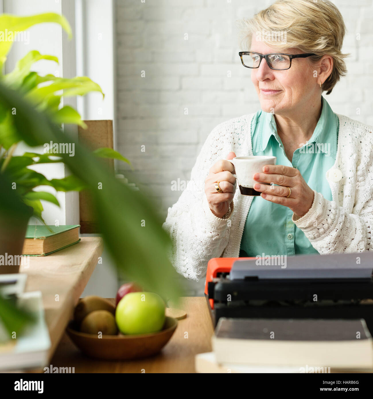 Senior Adult Drinking Water Mug Concept Stock Photo - Alamy