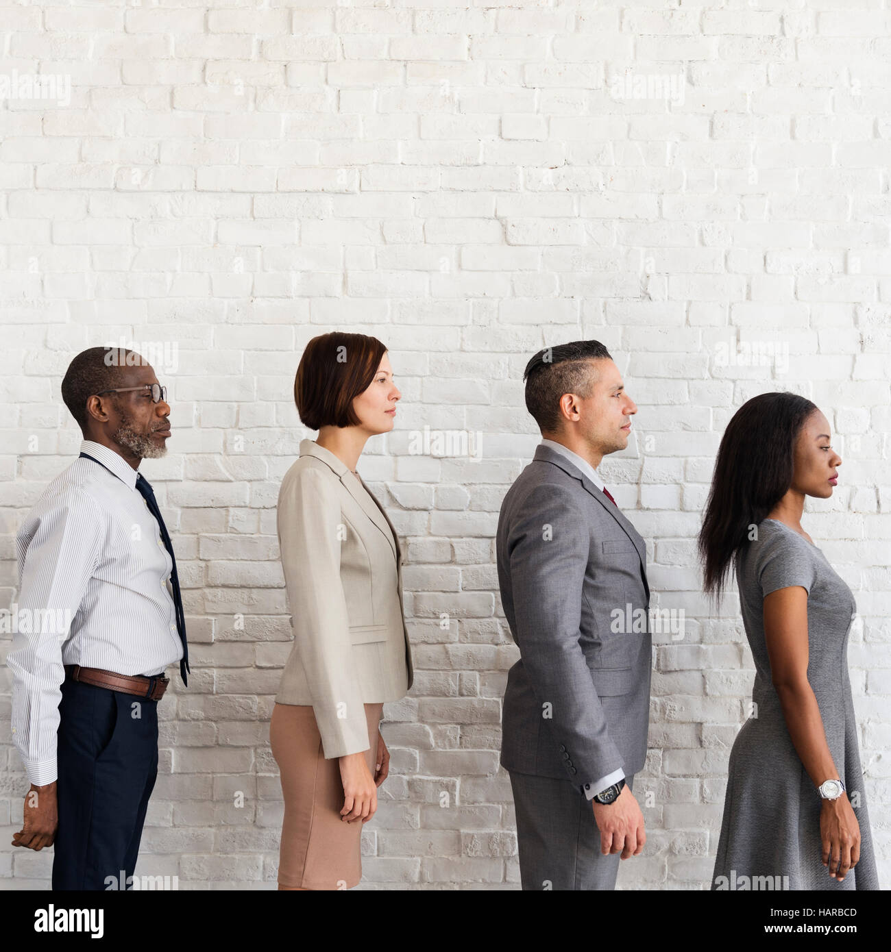 Business People Line up Waiting Standing Concept Stock Photo - Alamy