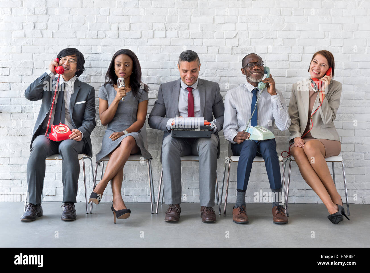 Business Team Working Using Vintage Objects Concept Stock Photo - Alamy