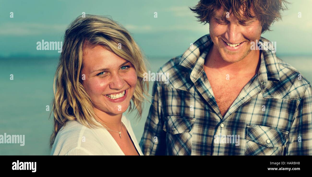 Couple Beach Cheerful Summer Vacation Tropical Concept Stock Photo - Alamy