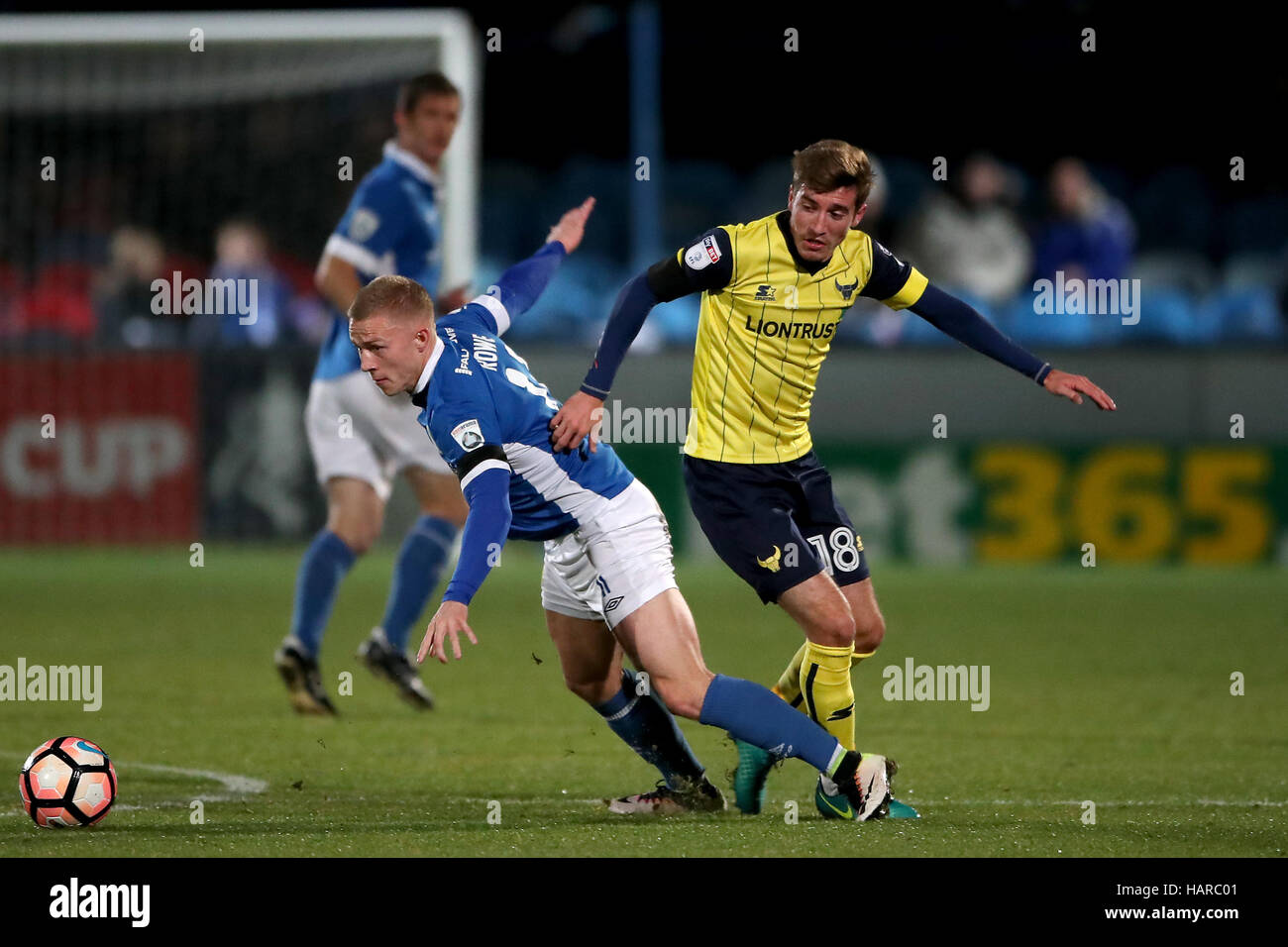Macclesfield Town's Danny M. Rowe (left) and Oxford United's Joe ...