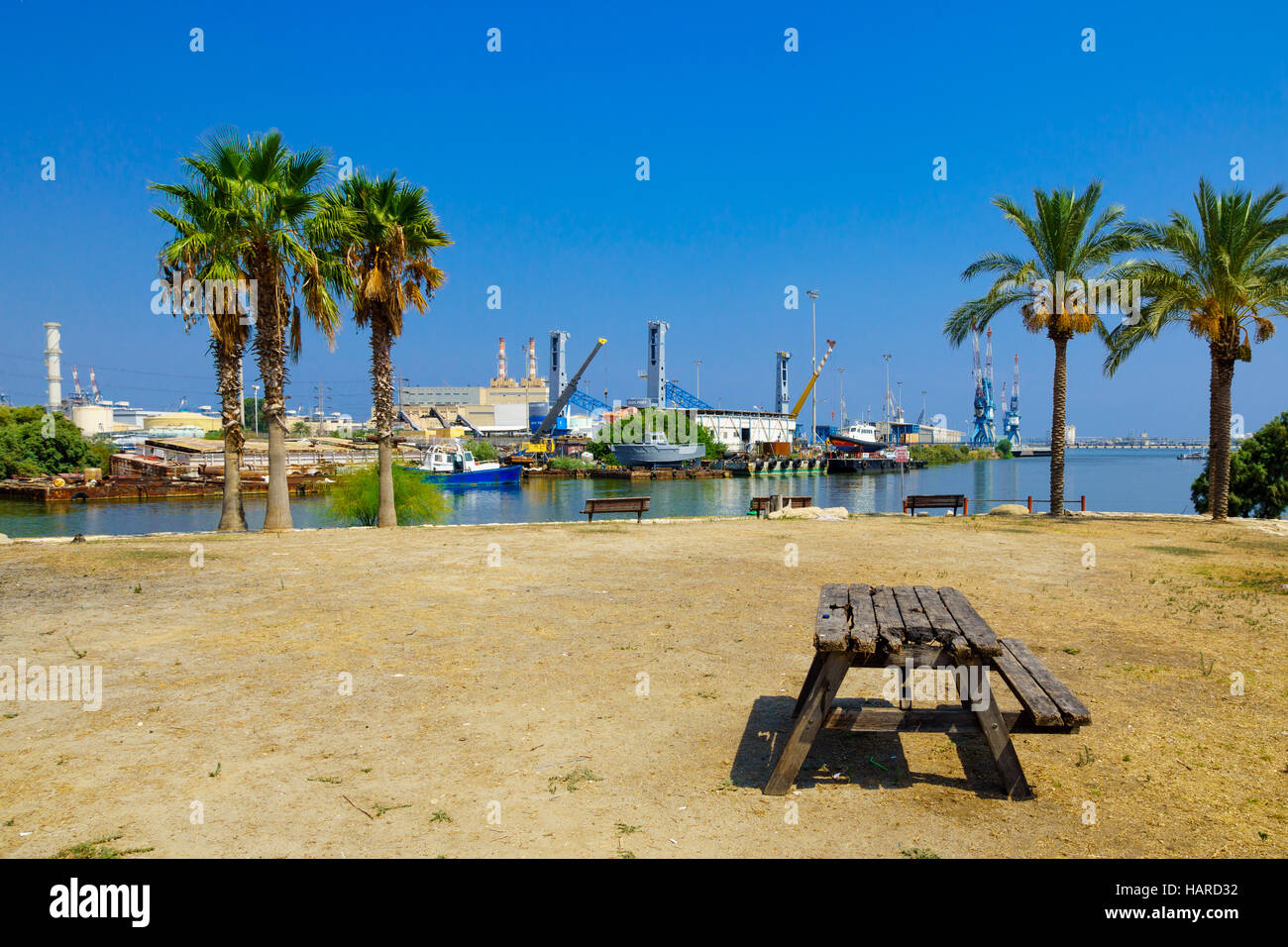 HAIFA, ISRAEL - JULY 31, 2015: The Kishon Park and the Kishon Port, in ...