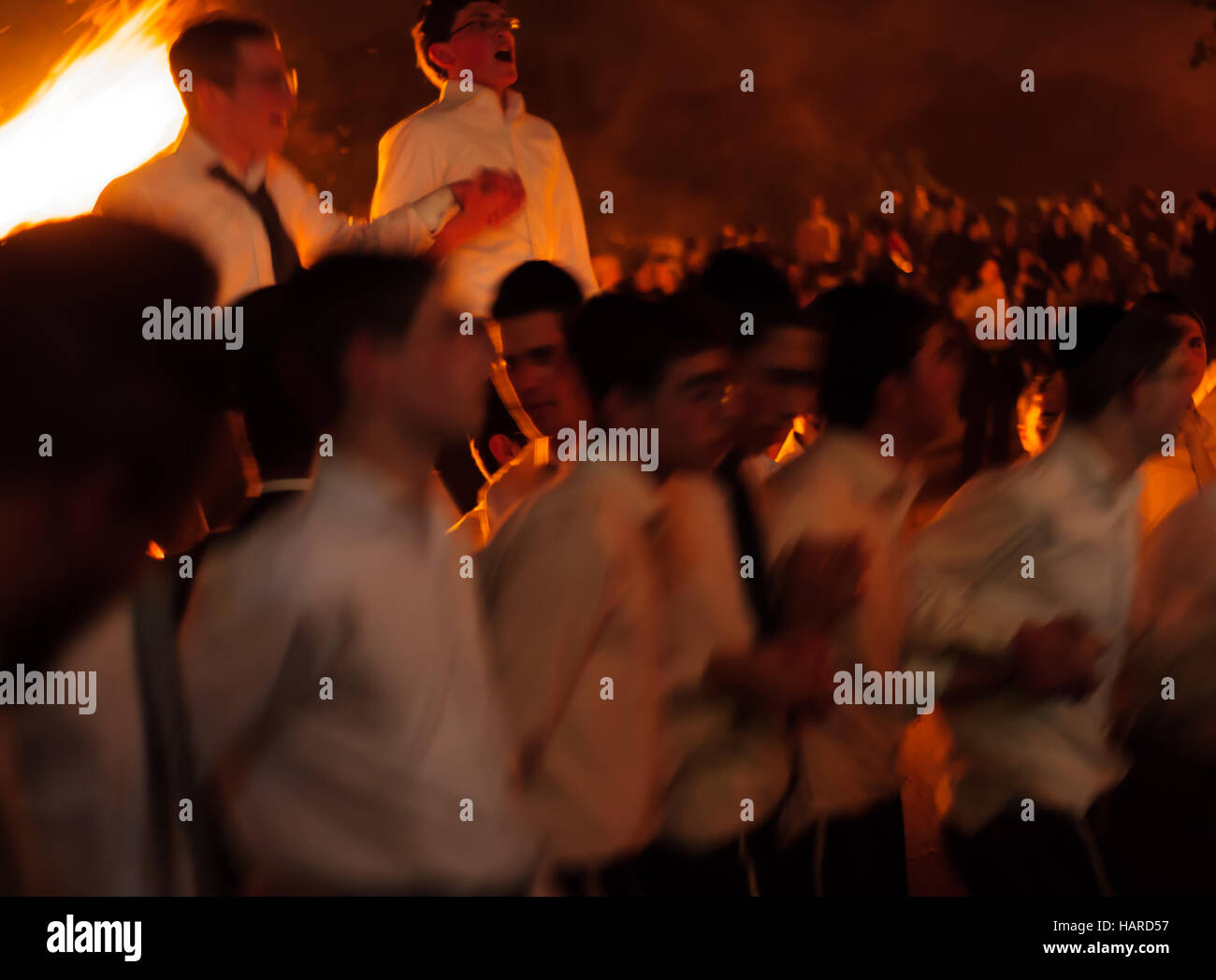 HAIFA, ISRAEL - MAY 01, 2010: Orthodox Jews dance around a bonfire to ...