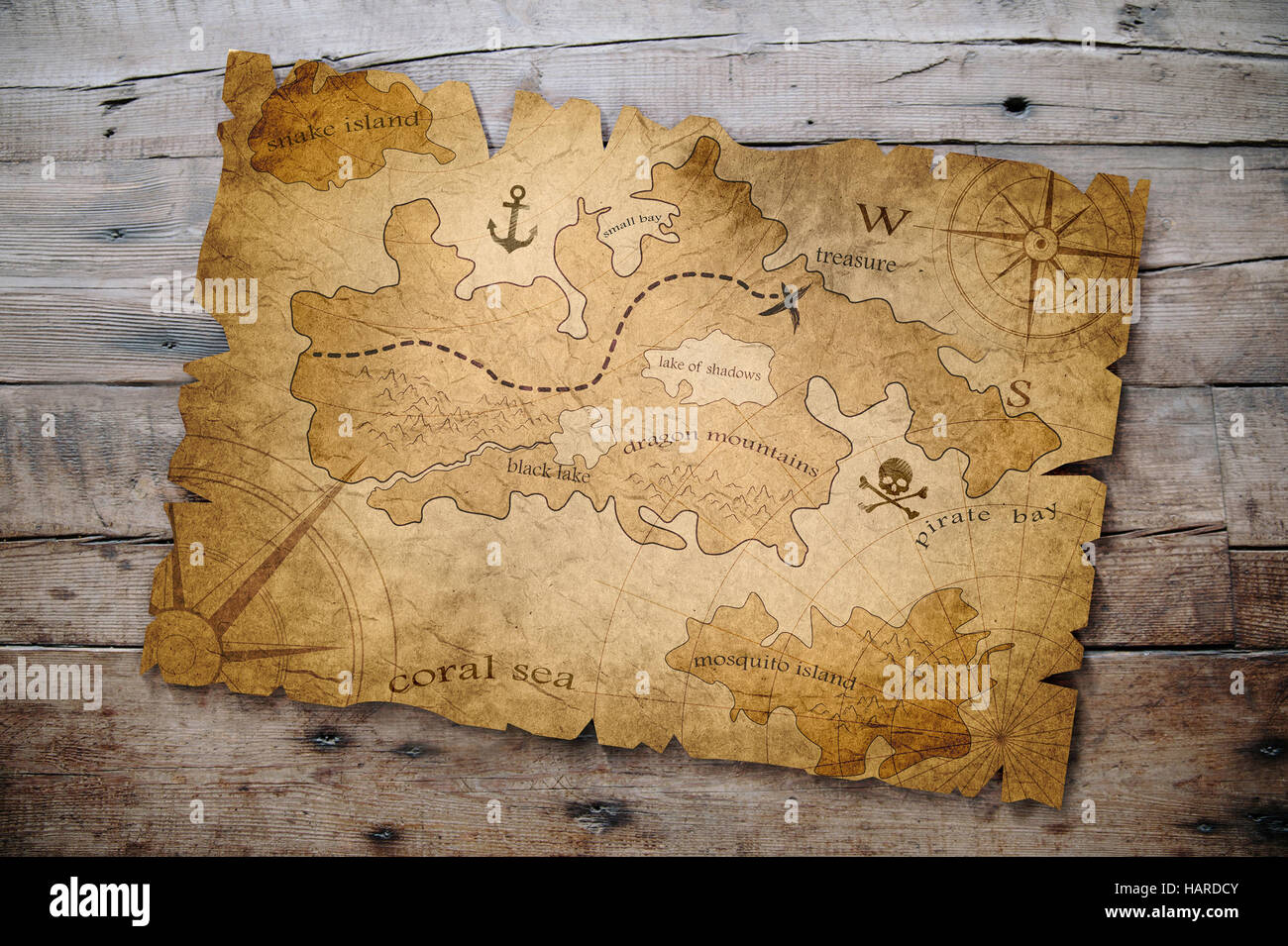 Map compass wooden plank hi-res stock photography and images - Alamy