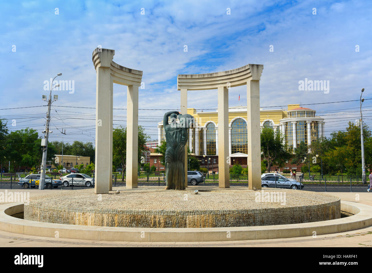Sculpture Neva and Volga. Monument is on Lenin Square. Astrakhan ...