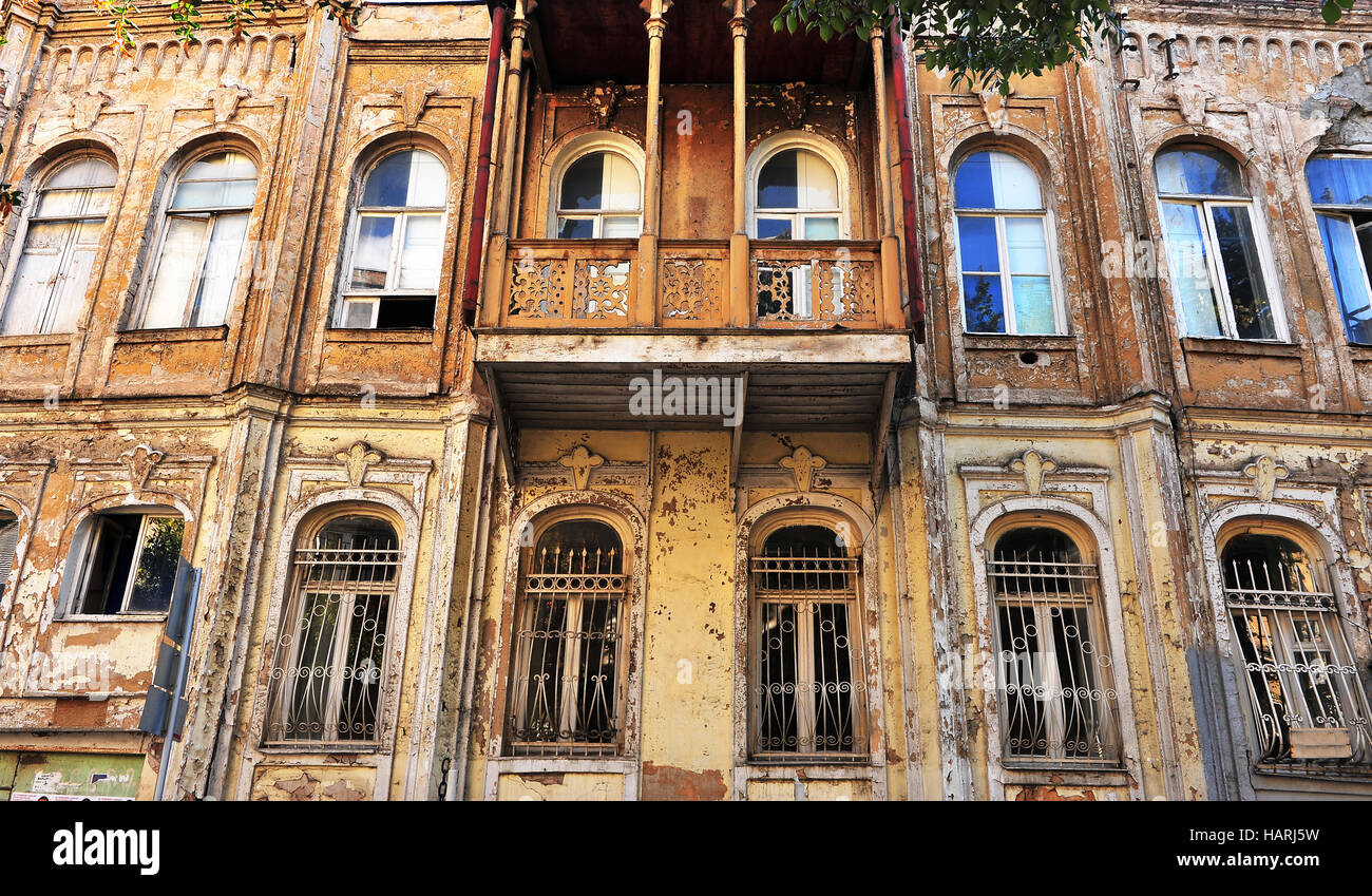 Facade of traditional house in Tbilisi old town, Georgia Stock Photo ...