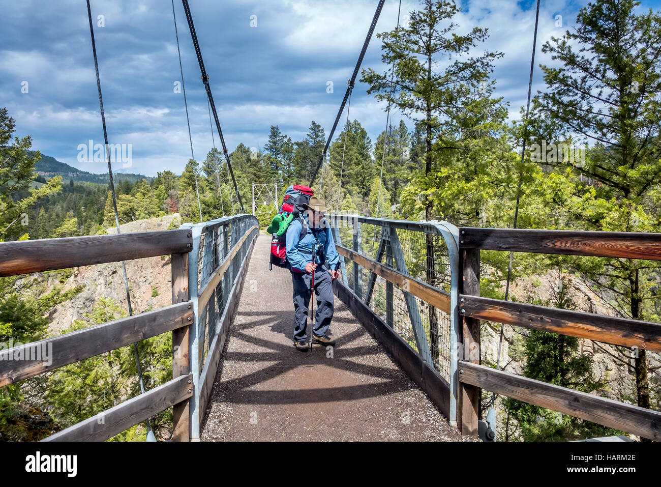 Hikers making their way through the wilderness on the Hellroaring Creek ...