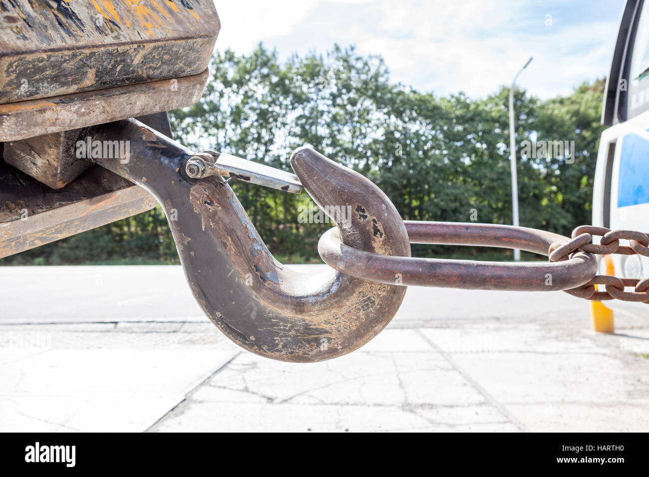Lifting hook of a construction crane on the road Stock Photo - Alamy