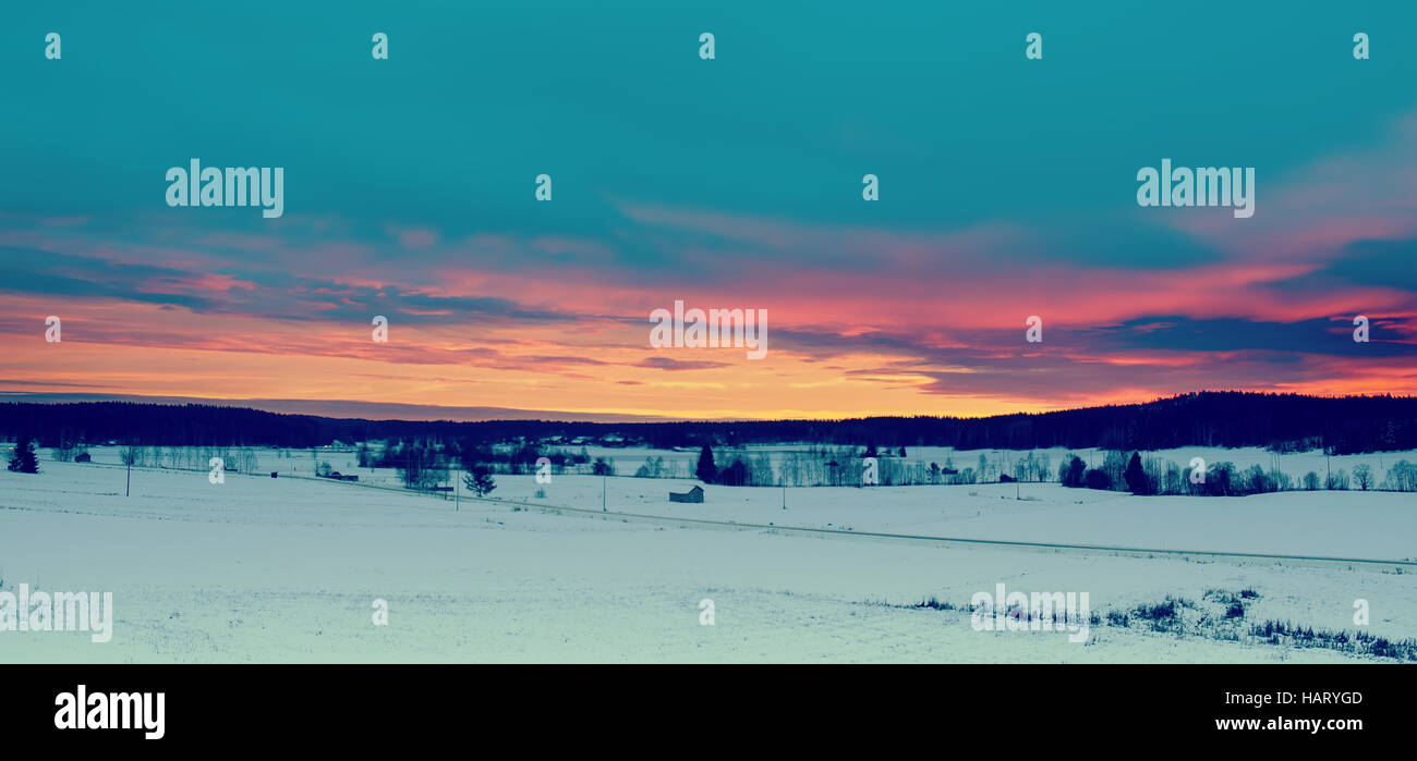 Winter sunset landscape Stock Photo - Alamy