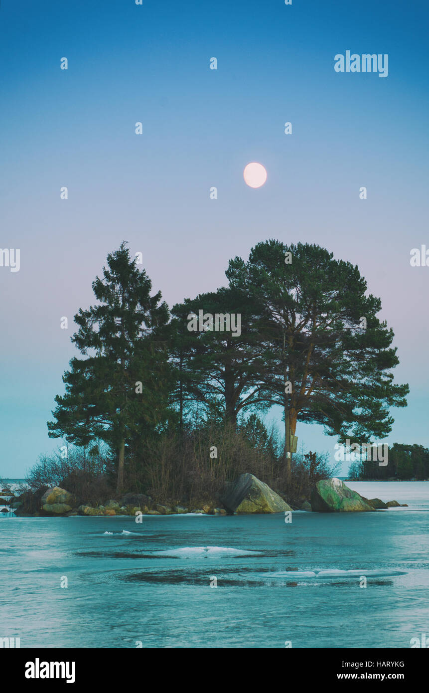 Winter sea landscape with moon Stock Photo - Alamy