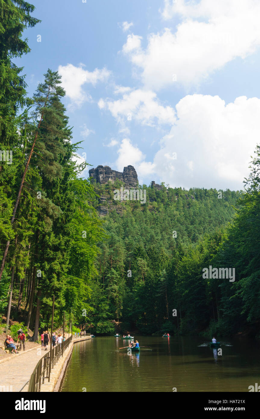 Rathen: Lake Amselsee, rowing boats, rock "locomotive", Sächsische ...