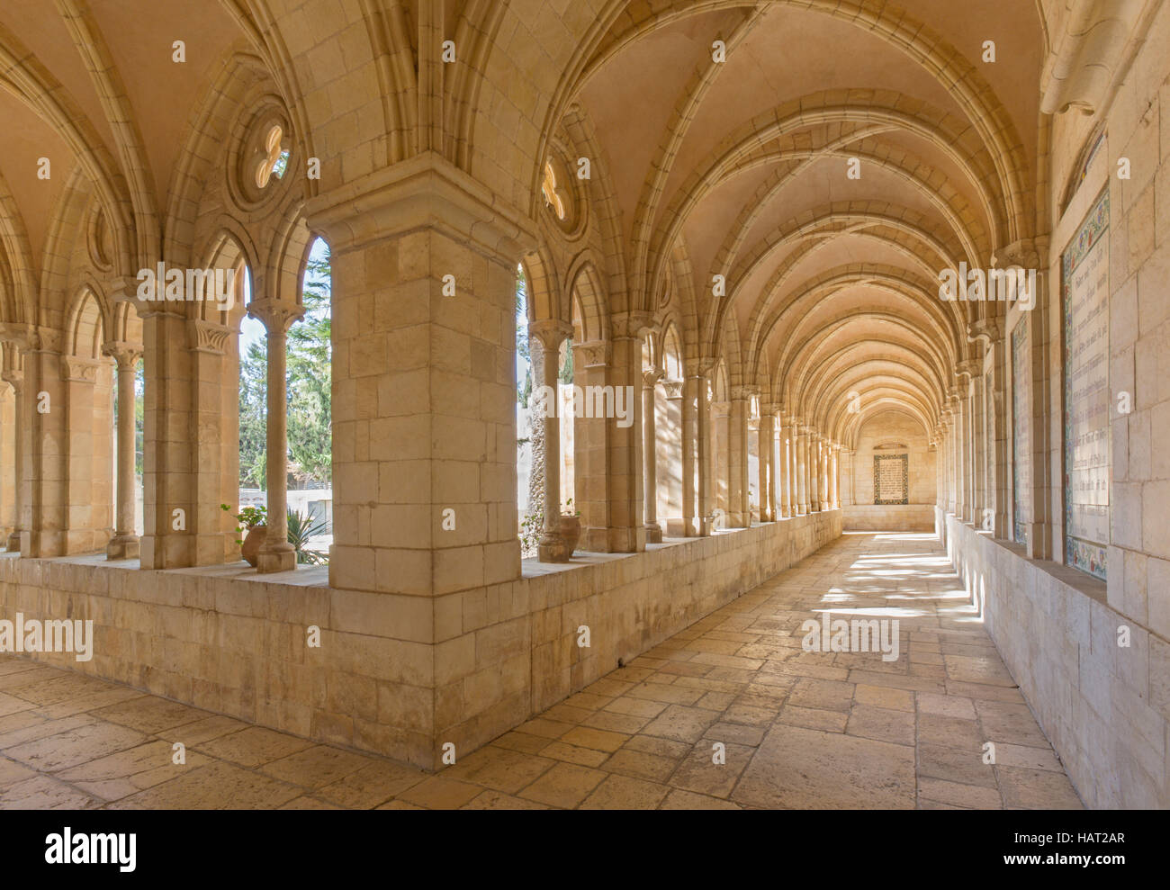 JERUSALEM, ISRAEL - MARCH 3, 2015: The gothic corridor of atrium in ...