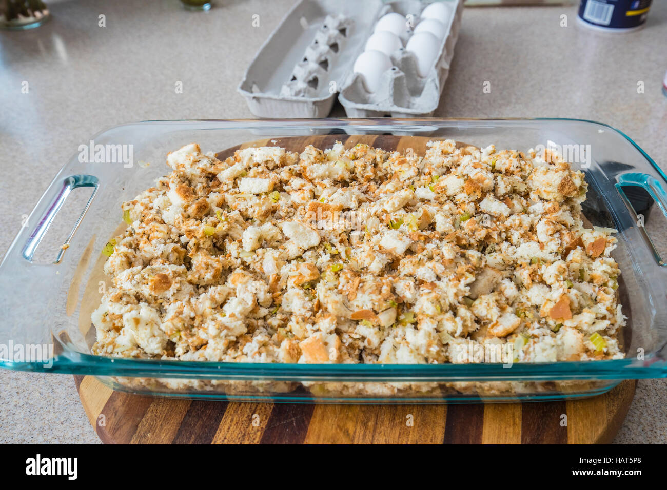 white bread turkey stuffing for thanksgiving Stock Photo - Alamy