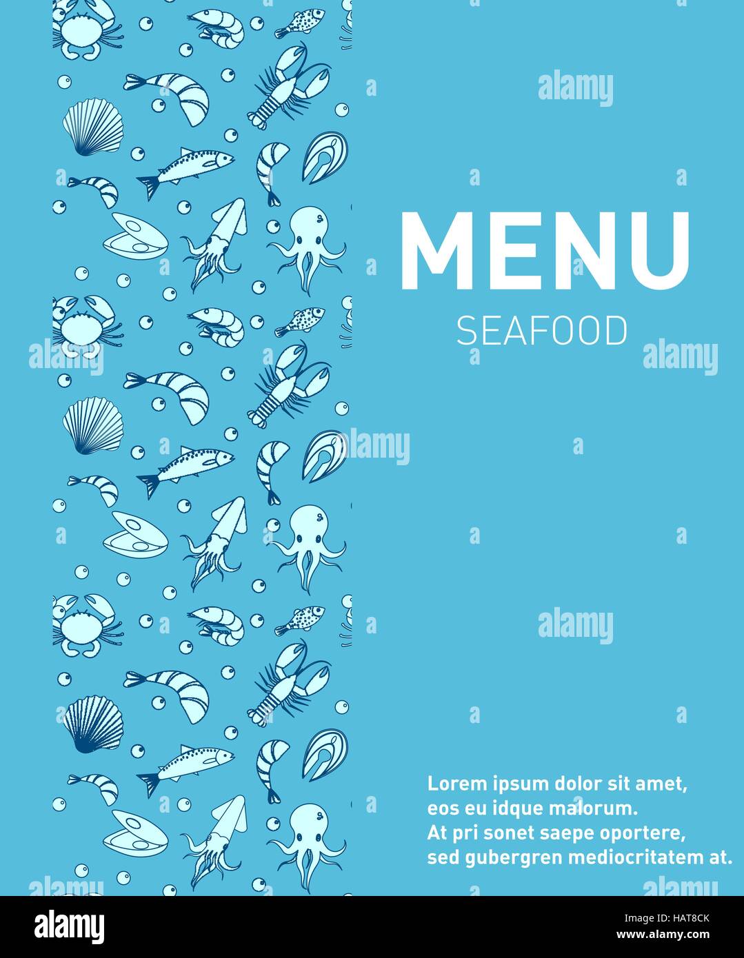 Sea food restaurant menu. Seafood template design, fish dishes. Vector ...