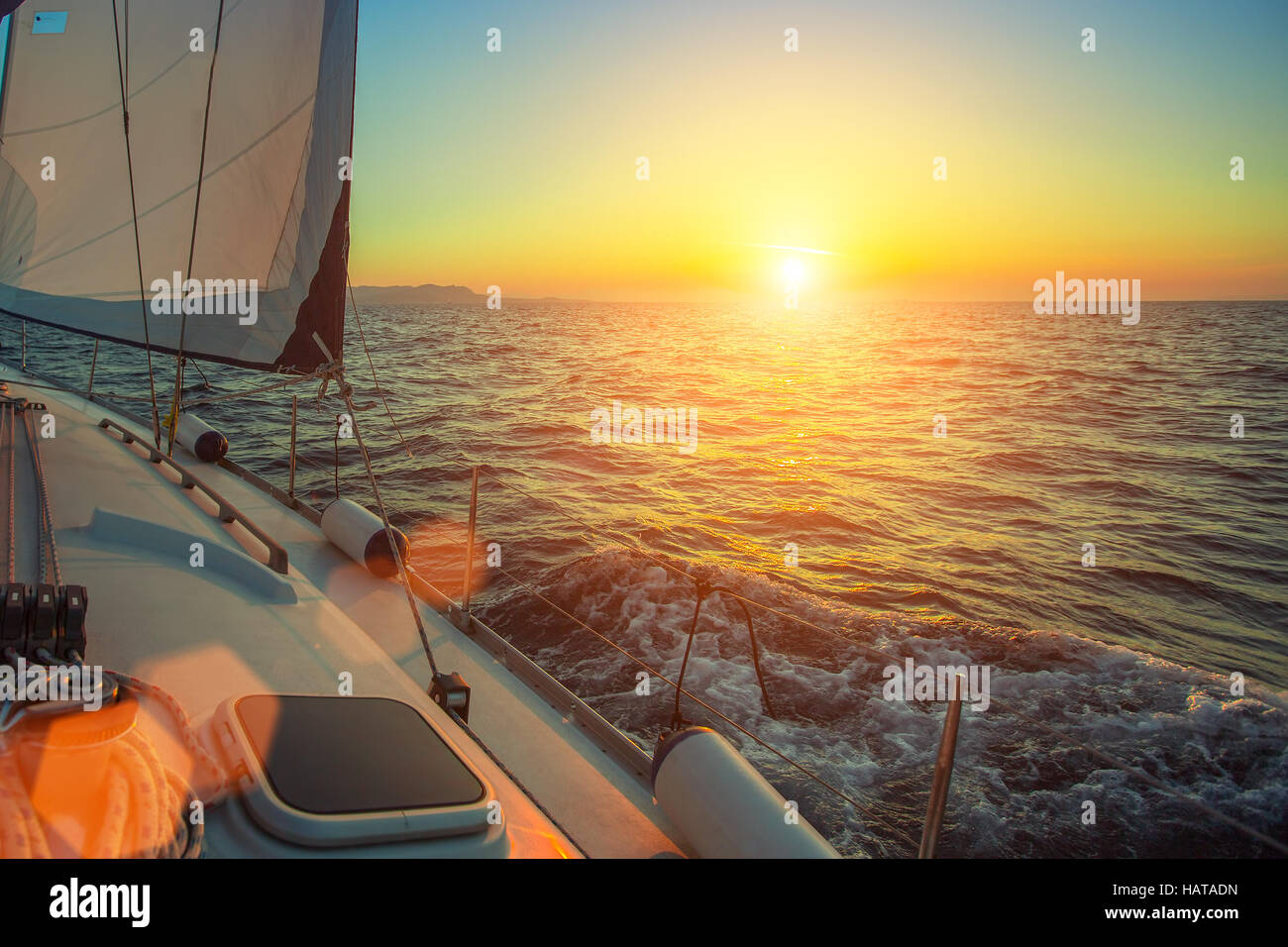Ship yachts in the open Sea during amazing sunset. Sailing. Luxury ...