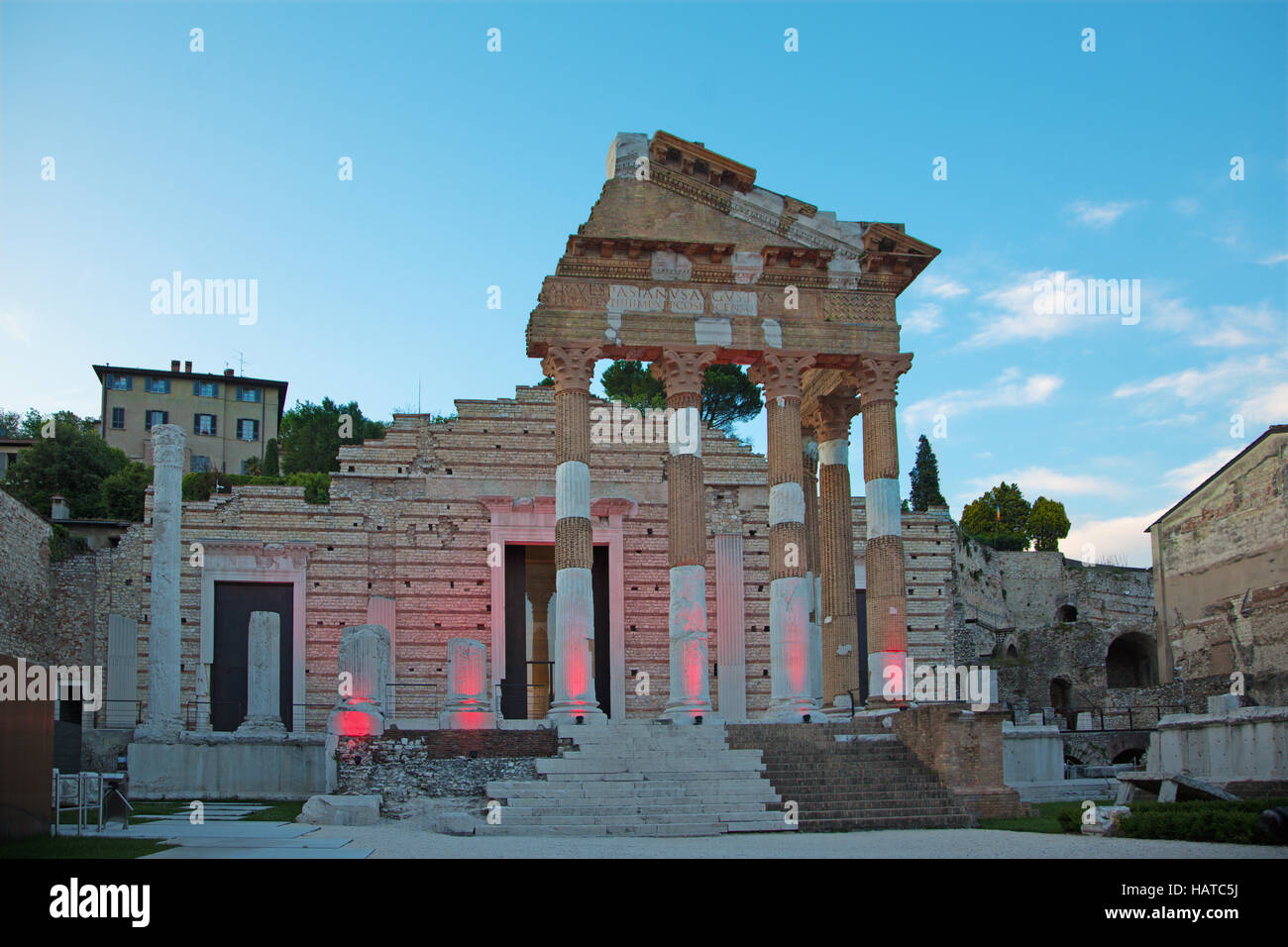 Brescia - The Capitolium in evening dusk Stock Photo - Alamy