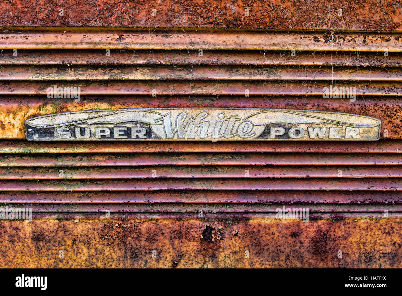 Super White Power logo on old White Motor Company truck Stock Photo - Alamy