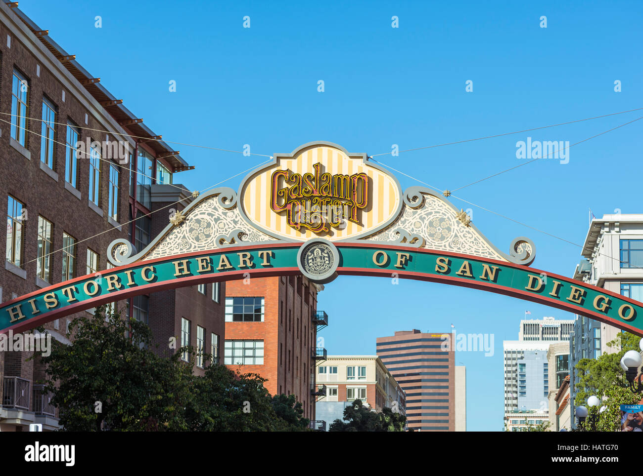 Gaslamp Quarter sign/marquee. Downtown San Diego, California, USA Stock ...