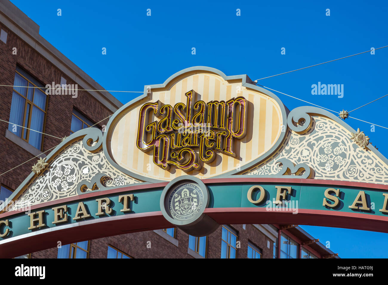 Gaslamp Quarter sign/marquee. Downtown San Diego, California, USA Stock ...