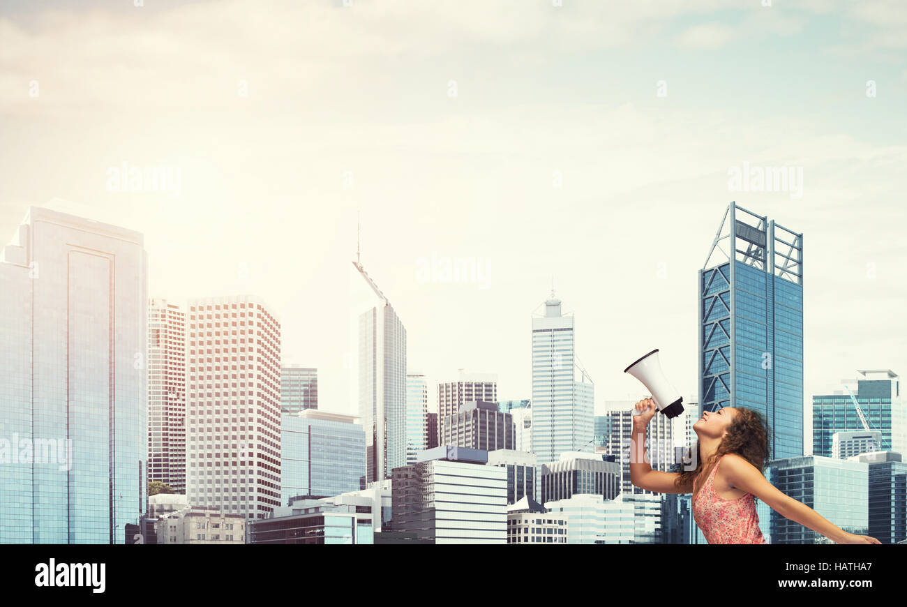 Girl making announcement Stock Photo - Alamy