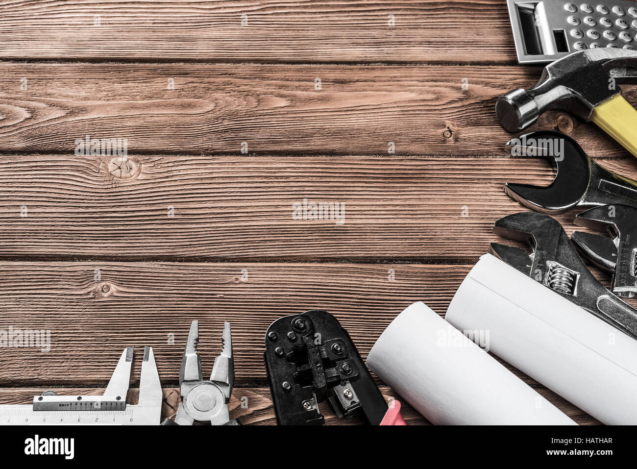 Instruments on wooden table Stock Photo - Alamy