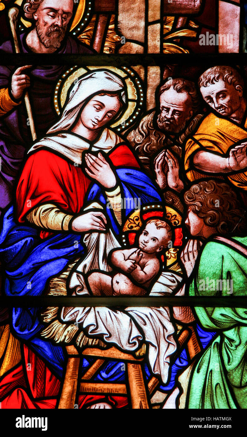 Stained glass church window in the Church of Bariloche, Argentina ...