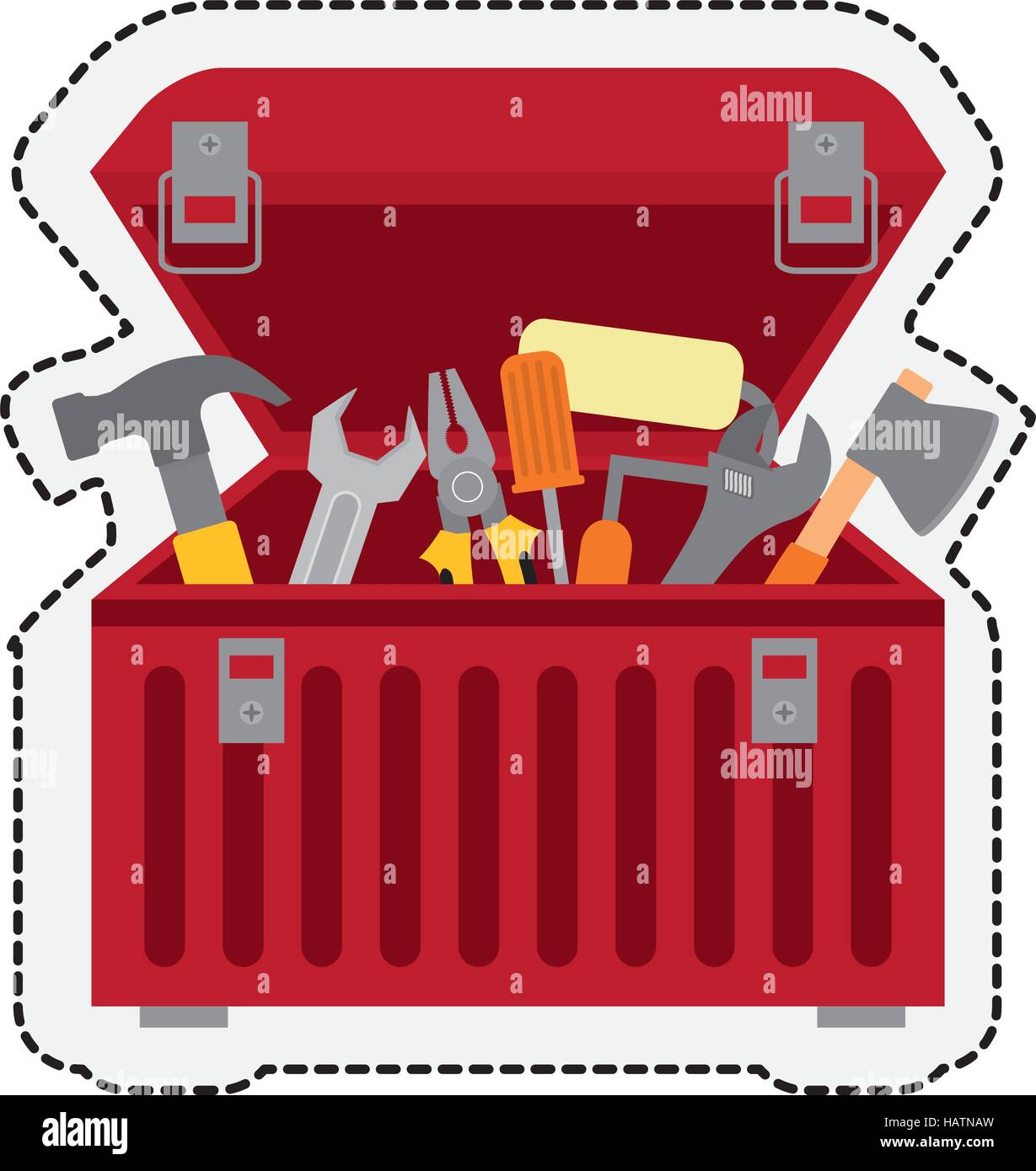 red tool box over white background. repairs tools design. vector ...