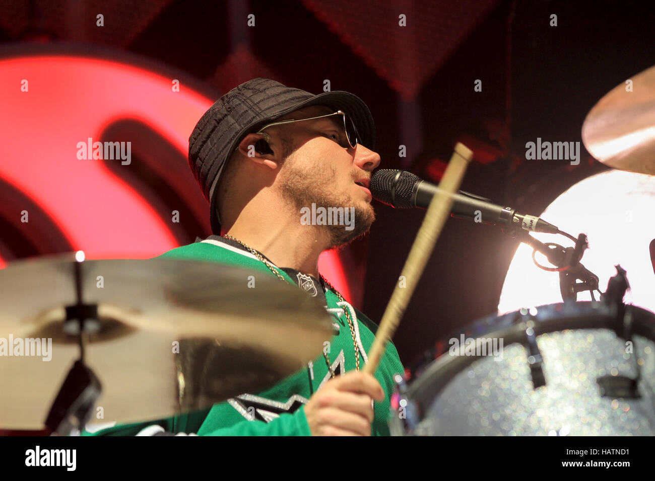 Mark Falgren of Lukas Graham performs in concert during the 106.1 KISS ...