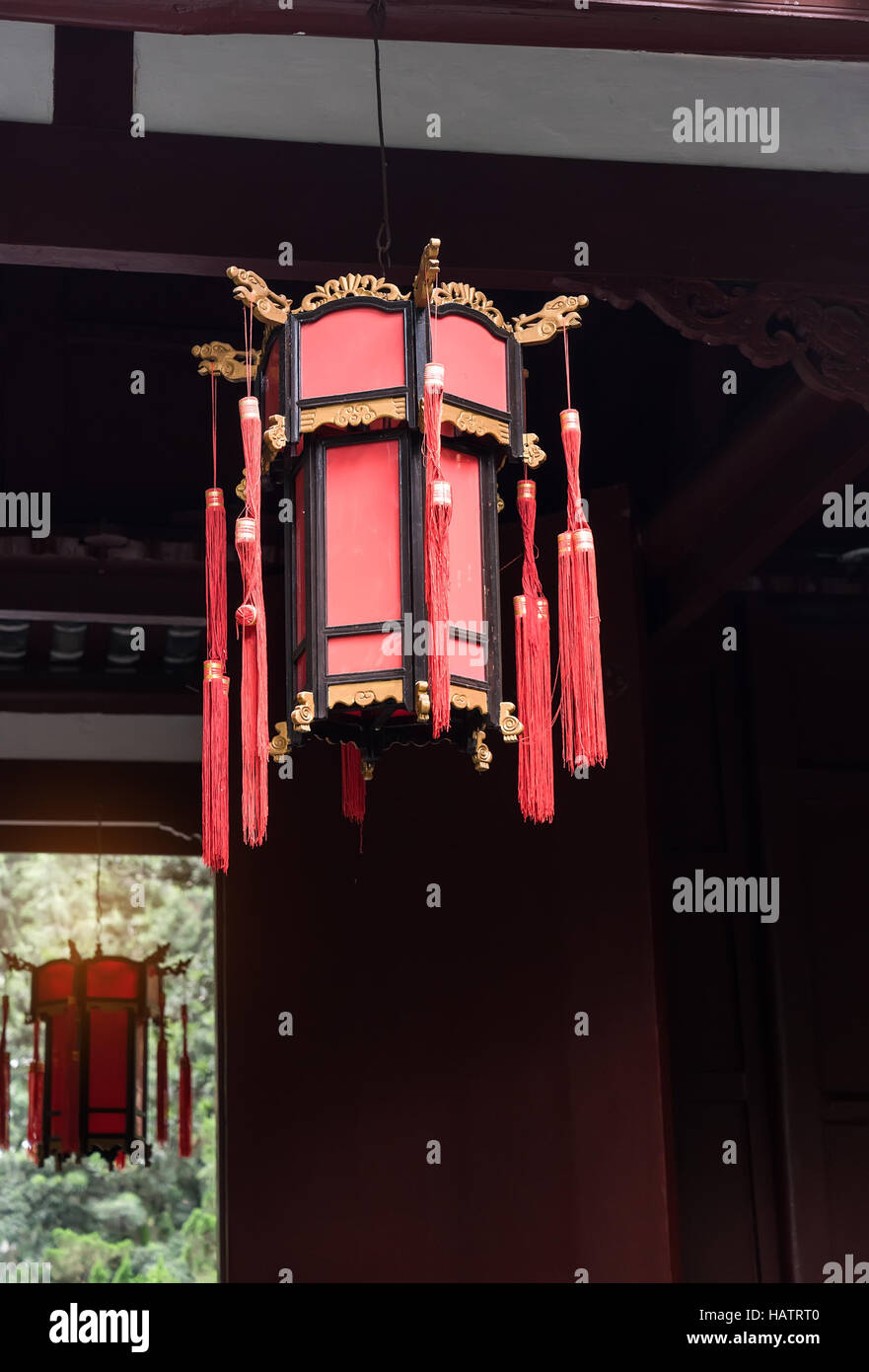 Hanging red lantern on the traditional in a China Stock Photo - Alamy