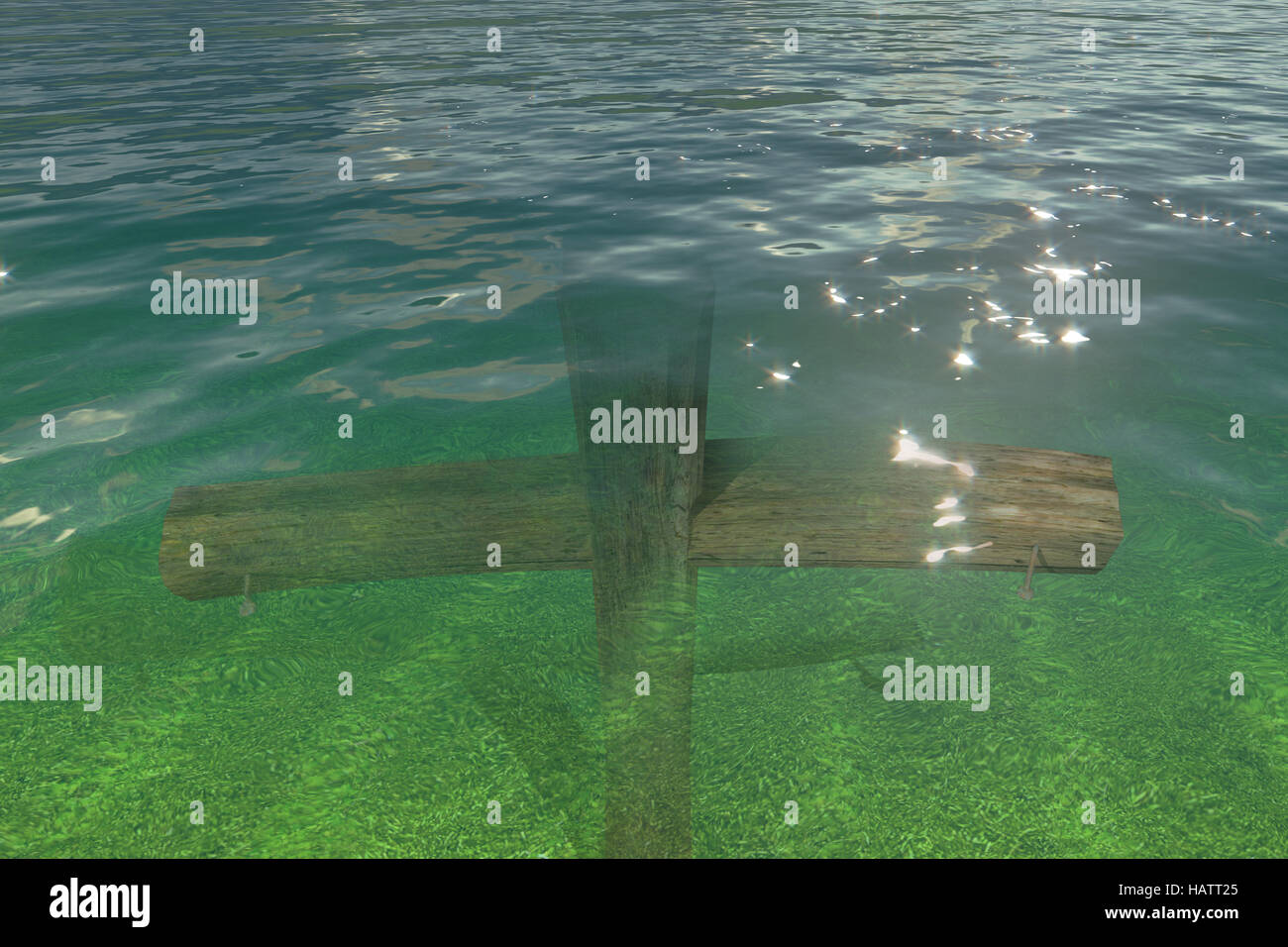 Wooden cross under water Stock Photo - Alamy