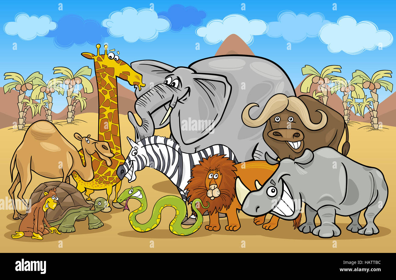 african safari wild animals cartoon illustration Stock Photo - Alamy