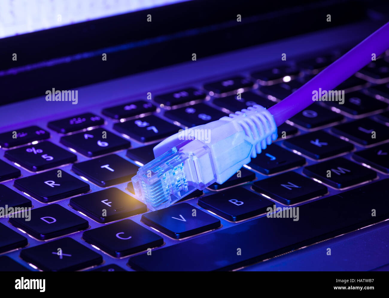 network cable with high tech technology color background Stock Photo ...