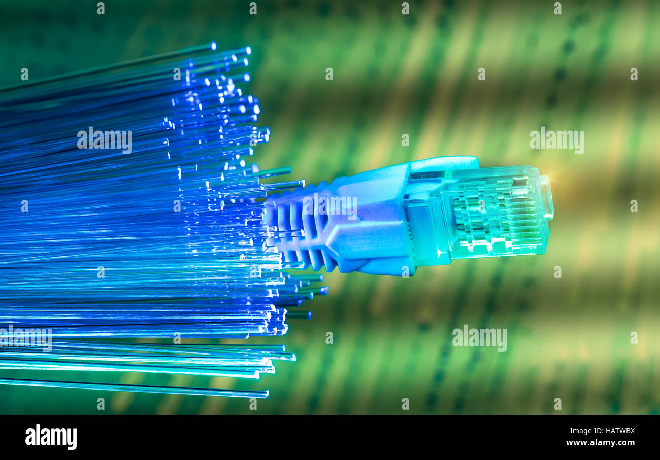 network cables closeup with fiber background Stock Photo - Alamy