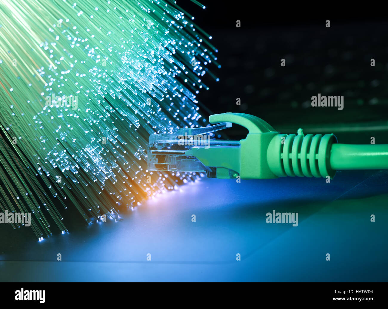 network cable with high tech technology color background Stock Photo ...