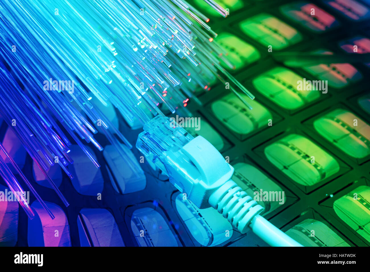 network cable with high tech technology color background Stock Photo ...