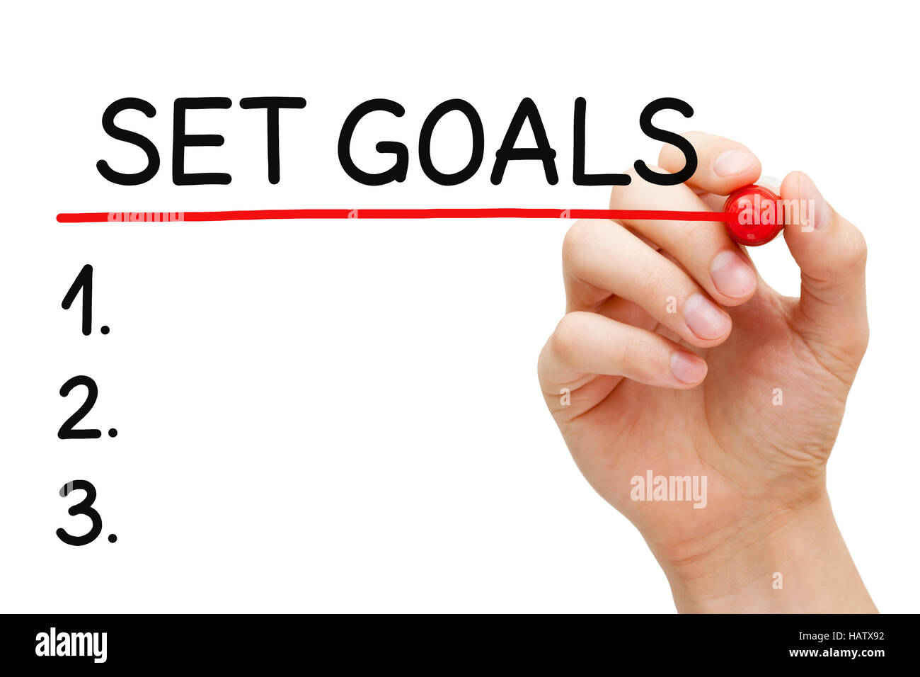 Hand writing Goals setting list with marker on transparent wipe board ...